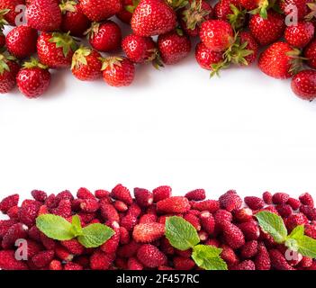 Wild strawberry border on white wooden background, top view Stock Photo ...
