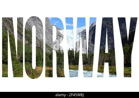 Norway sign - country name with background travel photo. Text isolated ...