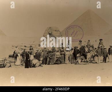 Giza, Egypt. Hapag tourist group on camels and donkeys with tourists at ...
