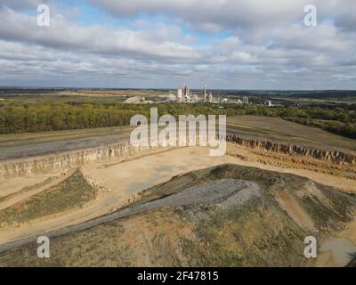 aerial view of the Hanson cement works factory at Clitheroe, Lancashire ...