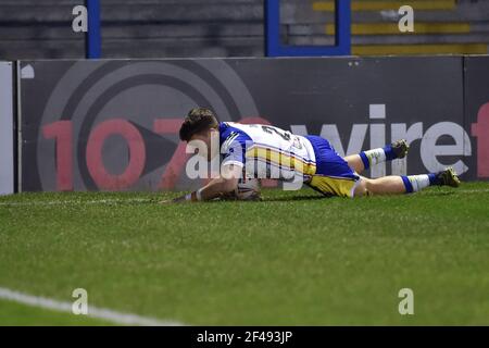 Warrington, UK. 19th Mar, 2021. Ellis Robson (22) of Warrington Wolves ...