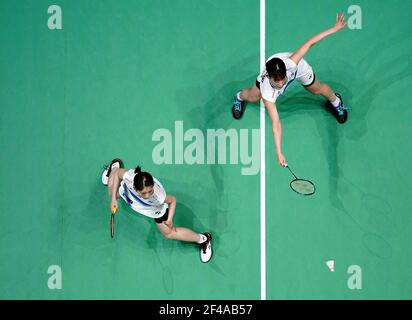 Japan's Chiharu Shida and Nami Matsuyama pose with their trophies after beating Japan's Mayu ...