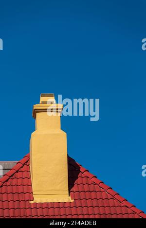 Red tile roof with chimney Stock Photo - Alamy