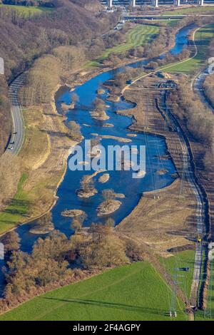 Aerial photograph, Lenne floodplain renaturation measure, Lenne River ...