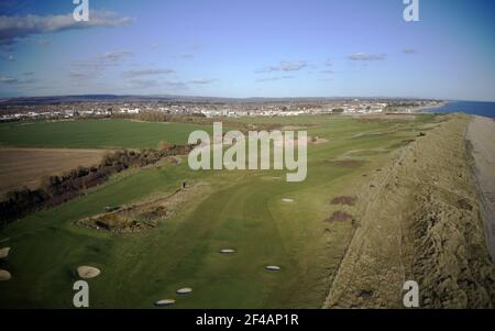 Aerial view of Littlehampton Links Golf Course with the town of ...