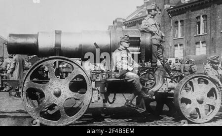 Photograph shows the barrel segment of a Skoda 305 mm Model 1911 ...
