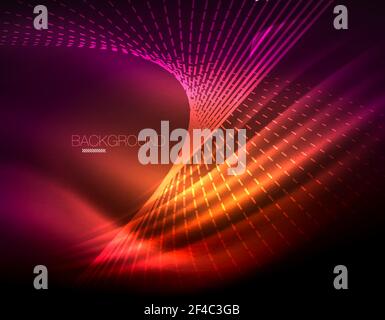 Smooth light effect, straight lines on glowing shiny neon dark ...