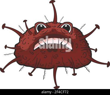 Vector illustration Cartoon red virus. Comic virus isolated on white ...
