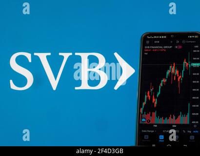 In this photo illustration the Silicon Valley Bank (SVB) logo is seen ...