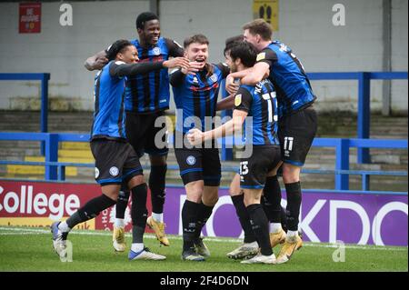 ROCHDALE, ENGLAND. MARCH 20TH: Rochdale players celebrate Jake Beesley ...
