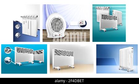 Heater Radiators Promotional Posters Set Vector Stock Vector Image ...
