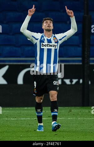 Javi Puado of RCD Espanyol celebrates after scoring goal during the ...