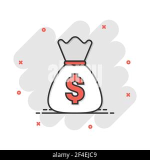 Money bag icon in comic style. Moneybag cartoon vector illustration on ...