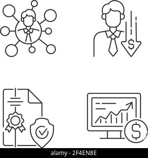 Trading company linear icons set. Importing, Exporting, Distribution ...