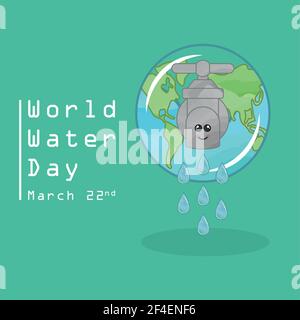 Water day poster with a happy water tap cartoon - Vector illustration ...