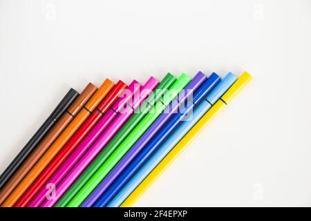 Colorful markers gradient on white background Stock Photo - Alamy