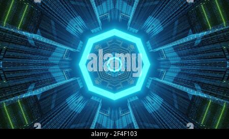 A 3D rendering of a cool heptagon kaleidoscopic futuristic tunnel in ...