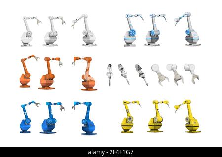 Set of robotic arms. Robotic arm manufacture. Cartoon style icon. Vector illustration isolated ...