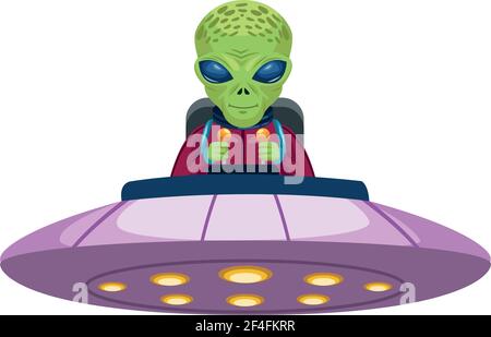 alien driving ufo comic character vector illustration design Stock ...