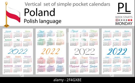 Polish vertical set of pocket calendars for 2020 (Two thousand nineteen ...