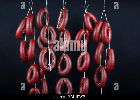 Traditional Turkish halal sucuk, a dry, spicy and fermented sausage ...