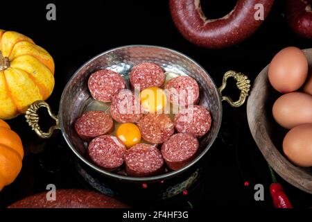 Traditional Turkish halal sucuk, a dry, spicy and fermented sausage ...