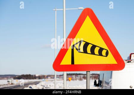 Road sign warning of strong wind, Patagonia, Argentina Stock Photo - Alamy