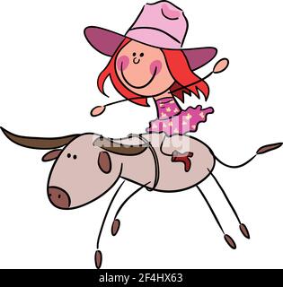 Stick Figure Bull Riding Vector illustration , Cartoon Bull and Rider ...