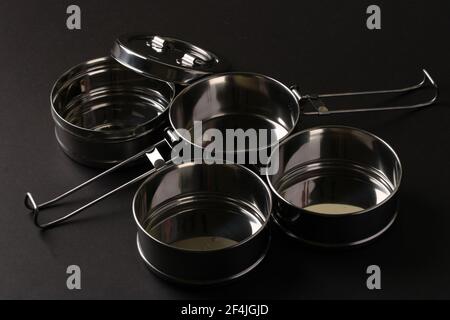 indian typical stainless steel lunch box or tiffin with north indian or ...