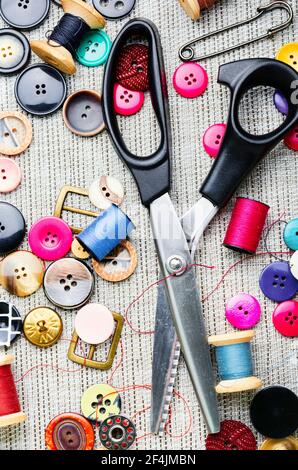 Set of buttons,spools of thread and other sewing accessories Stock ...