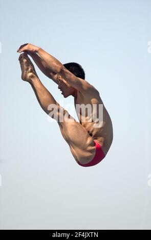 Diver, Hyong Gil Choe (North Korea), diving from 10 mt platform during ...