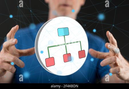 Hierarchy concept between hands of a man in background Stock Photo - Alamy