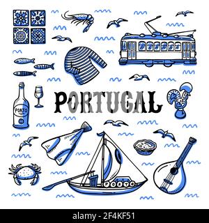 Vector hand drawn Portugal landmarks seamless pattern. Travel ...