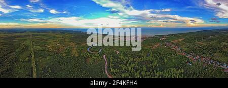 Aerial panoramatic view of traditional Dayak Longgie village in heart ...