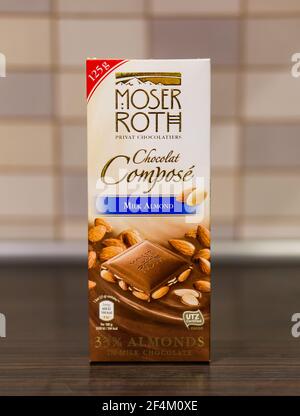 POZNAN, POLAND - Feb 03, 2018: Moser Roth white chocolate with 27 ...