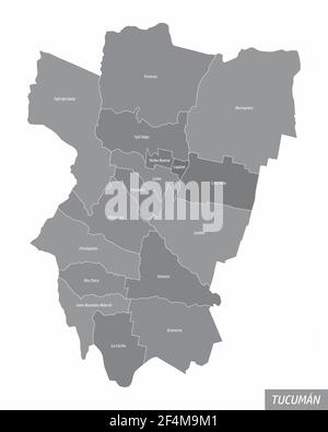 The Tucuman province isolated map divided in departments, Argentina ...