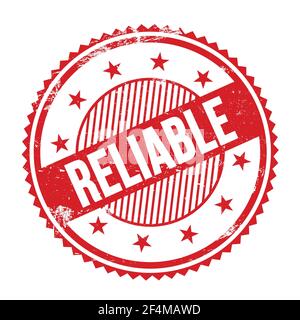 RELIABLE text on red grungy vintage round rubber stamp Stock Photo - Alamy