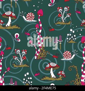 Fantasy forest with cartoon insects illustration Stock Vector Image ...