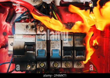 Burnt switchboard from overload or short circuit Stock Photo - Alamy