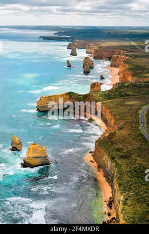 Aerial view of The Twelve Apostles, Princetown, Victoria, Australia ...