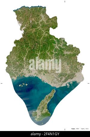 Hyogo, prefecture of Japan. High resolution satellite map. Locations ...