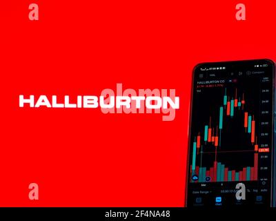 In this photo illustration, Halliburton Company logo seen displayed on ...