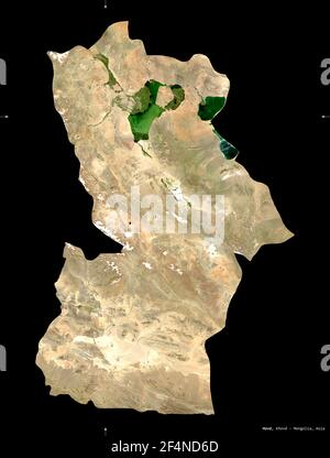Shape of Hovd, province of Mongolia, with its capital isolated on white ...