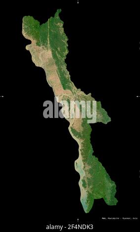 Mon, state of Myanmar. High resolution satellite map. Locations and ...