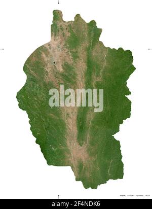 Kayah, state of Myanmar. High resolution satellite map. Locations and ...