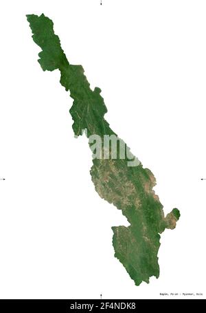 Shape of Kayin, state of Myanmar, and its capital. Distance scale ...