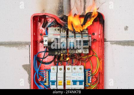 Burnt switchboard from overload or short circuit Stock Photo - Alamy