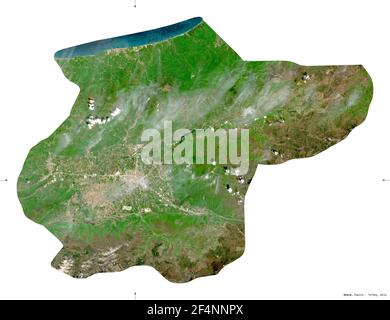 Shape of Düzce, province of Turkey, with its capital isolated on white ...