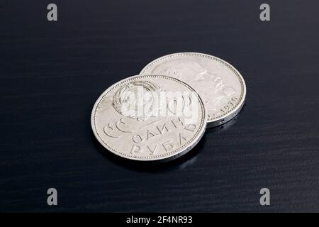 Two old USSR coins on a black background close up Stock Photo - Alamy