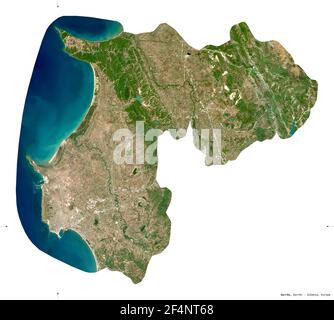Durres, county of Albania. High resolution satellite map. Locations of ...